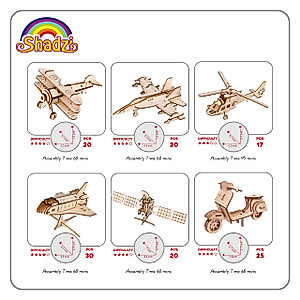 Wooden Puzzle 3D Miniature Vehicles Bundle DIY Set Wooden Model Kit 12 Pack, Model Building Craft, Puzzle toys Games for Kids and Adults