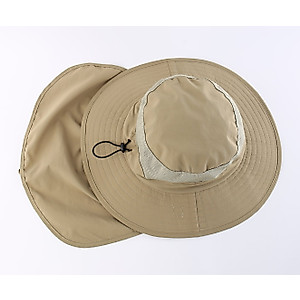 Home Prefer Mens Fishing Hat with Neck Protection UPF 50+ Sun Bucket Hat for Outdoor Hunting Gardening Khaki