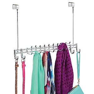 mDesign Over the Door Closet Organizer Rack for Ties, Belts - 24 Hooks, Chrome