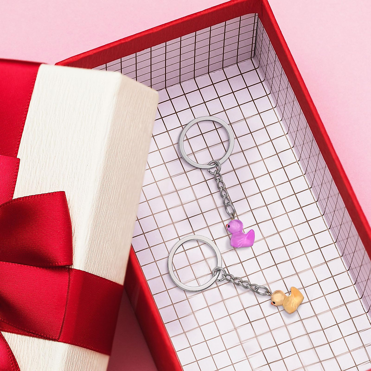 Mini Duck Keychains Glow in the Dark Duck Keychains Duck Party Favors Light up Tiny Duck for Birthday Baby Shower(48 Pcs)