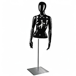 SereneLife Female Mannequin Torso, Adjustable Height and Detachable Arms Dress Form Display with Metal Stand, Glossy Black, for Sweaters, T-Shirts, Jackets, Dresses, Blouses, Tops