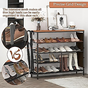 Bonzy Home Shoe Rack For Entryway, 5-Tier Shoe Shelves with Umbrella Holder and Fabric Pockets, Metal Mesh, Flat & Slant Adjustable Free Standing Shoe Racks for 21 Pairs