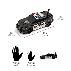 Vokodo Police Car Friction Powered 1:20 Scale with Lights Sirens and Sounds Durable Kids Rescue Emergency City Cop Vehicle Push and Go Pursuit SWAT Toy Pretend Play Great Gift for Children Boys Girls