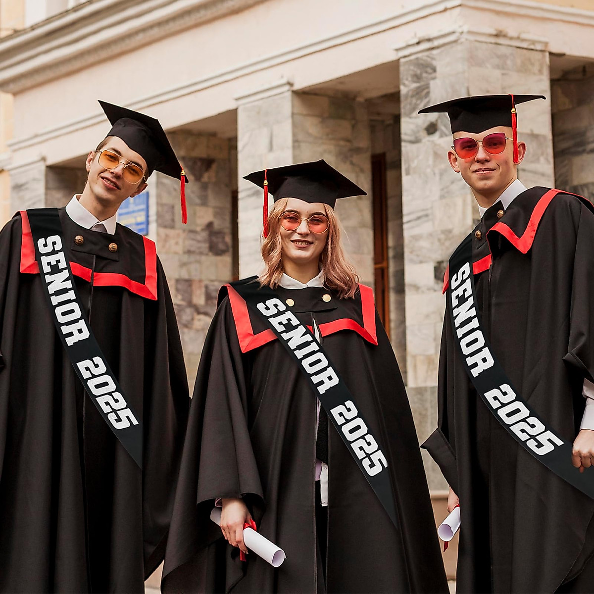 Generic 8 Pcs Black Senior 2025 Sashes with Silver Glitter Letters - Senior Sash Class of 2025, Senior Cheer Sash, Graduation Celebration sash, Class Competition Sashes, Graduation Party Supplies