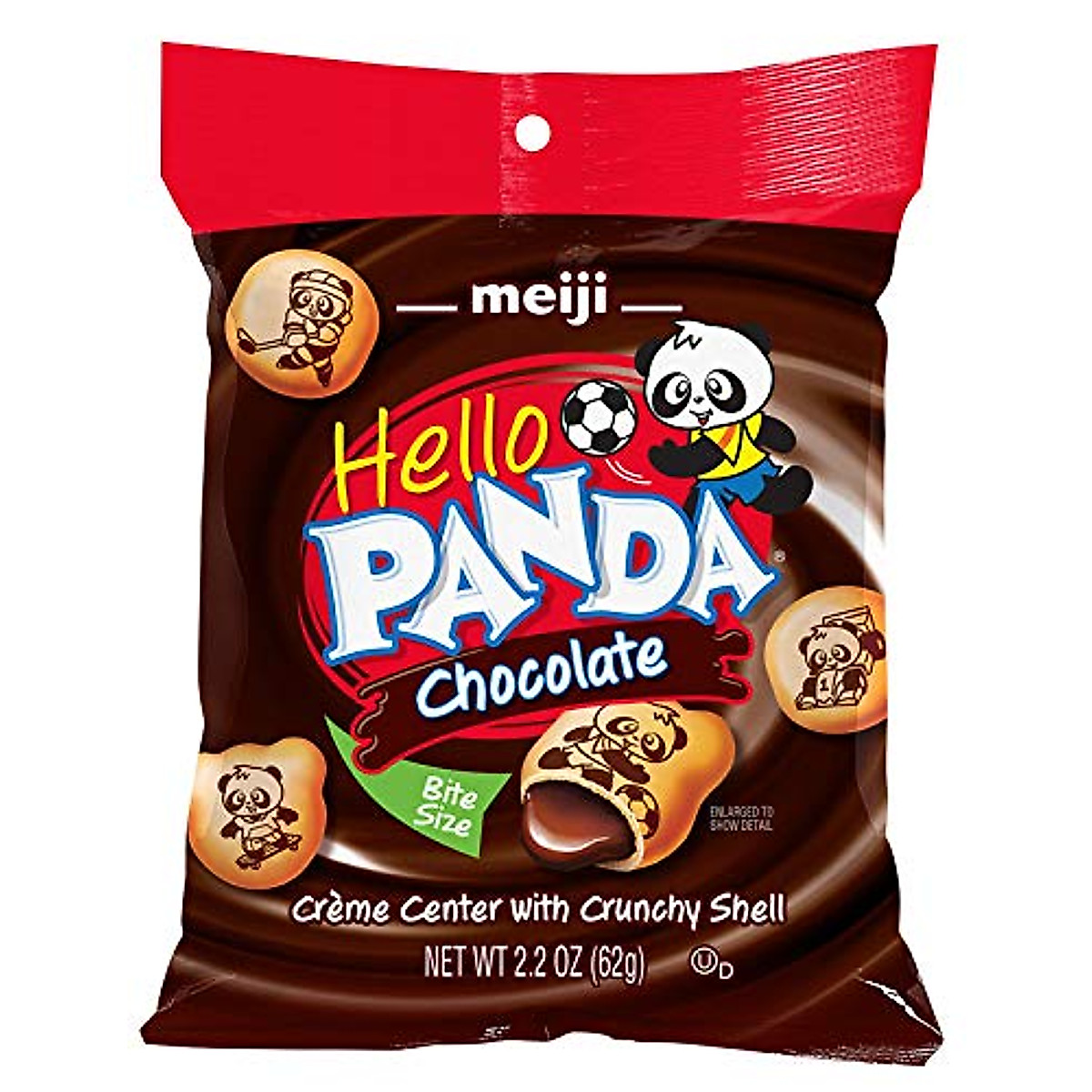 Meiji Hello Panda Cookies, Chocolate Crème Filled - 2.2 oz, Pack of 6 - Bite Sized Cookies with Fun Panda Sports