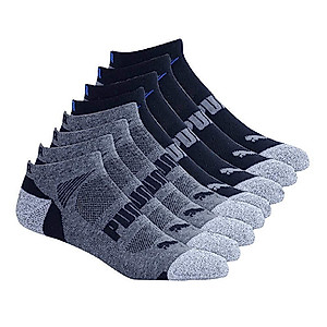 PUMA Mens No show Sport Socks, Moisture Control, Arch Support (8 Pair) (Regular Shoe Size: 6-12, Black)