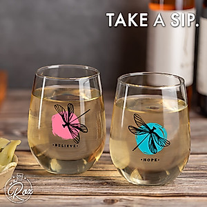 Dragonfly Gifts for Women - Stemless Wine Glass 2 Pc Set - 17 Oz - Spiritual Dragon Fly Gifts Decor for Home or Kitchen - Wine Tumbler Cups for Wine Coffee Tea Dragonflies Drinking Cup Mug Glasses