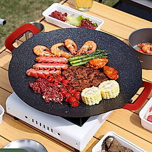 IFASHIHOME Korean Style BBQ Grill Pan,13" Non-stick Smokeless Circular Grill Pan with Silicone handle,Medical Stone Coated Barbecue Stovetops Frying Pan for Indoor Outdoor Camping baking Pan