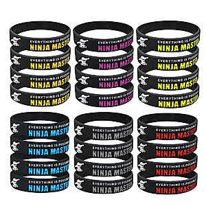 Cleverplay 24 Pack Ninja Silicone Wristbands Bracelets ,Birthday Decoration Party Favors for Kids ,Goody Bag Supplies Gifts