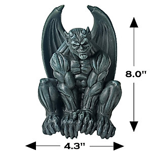 Bella Haus Design Brutus The Gothic Gargoyle Statue 4” x 8” - Polyresin Indoor or Outdoor Décor Detailed Gargoyle Sculpture Statue – Medieval Gargoyle for Mantel Office Bedroom Garden Decoration