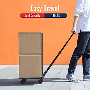 KOSTANZO Folding Hand Truck - Lightweight Dolly Cart with 4 Wheels & 2 Elastic Straps, Collapsible Luggage Cart with Adjustable Handle of 3 Levels for Traveling, Offices, Shopping (15.8" x 12.6")