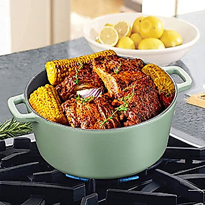 5.5 Quart Enameled Cast Iron Dutch Oven, 2-In-1 Enamel Oven with Skillet Lid for Grill, Stovetop, Induction (Gray Green)
