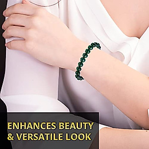 Natural Green Jade Bead Bracelet – Healing Crystal Bracelet for Women, Men, and Teens – 8mm Round Beaded Bracelets – Bring, Good Luck, Wealth, Prosperity – Unisex Stretch Gemstone Protection Bracelet
