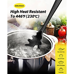 3 Pcs Silicone Kitchen Utensils Set, Soup Ladle-Pasta Fork-Slottede Spoon, Nonstick BPA Free High Heat Resistant Cooking Utensils for Mixing, Serving, Draining, Turning, Stirring