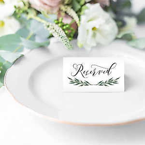 25 Greenery VIP Reserved Sign Tent Place Cards For Table at Restaurant, Wedding Reception, Church, Business Office Board Meeting, Holiday Christmas Party, Printed Seating Reservation Accessories DIY