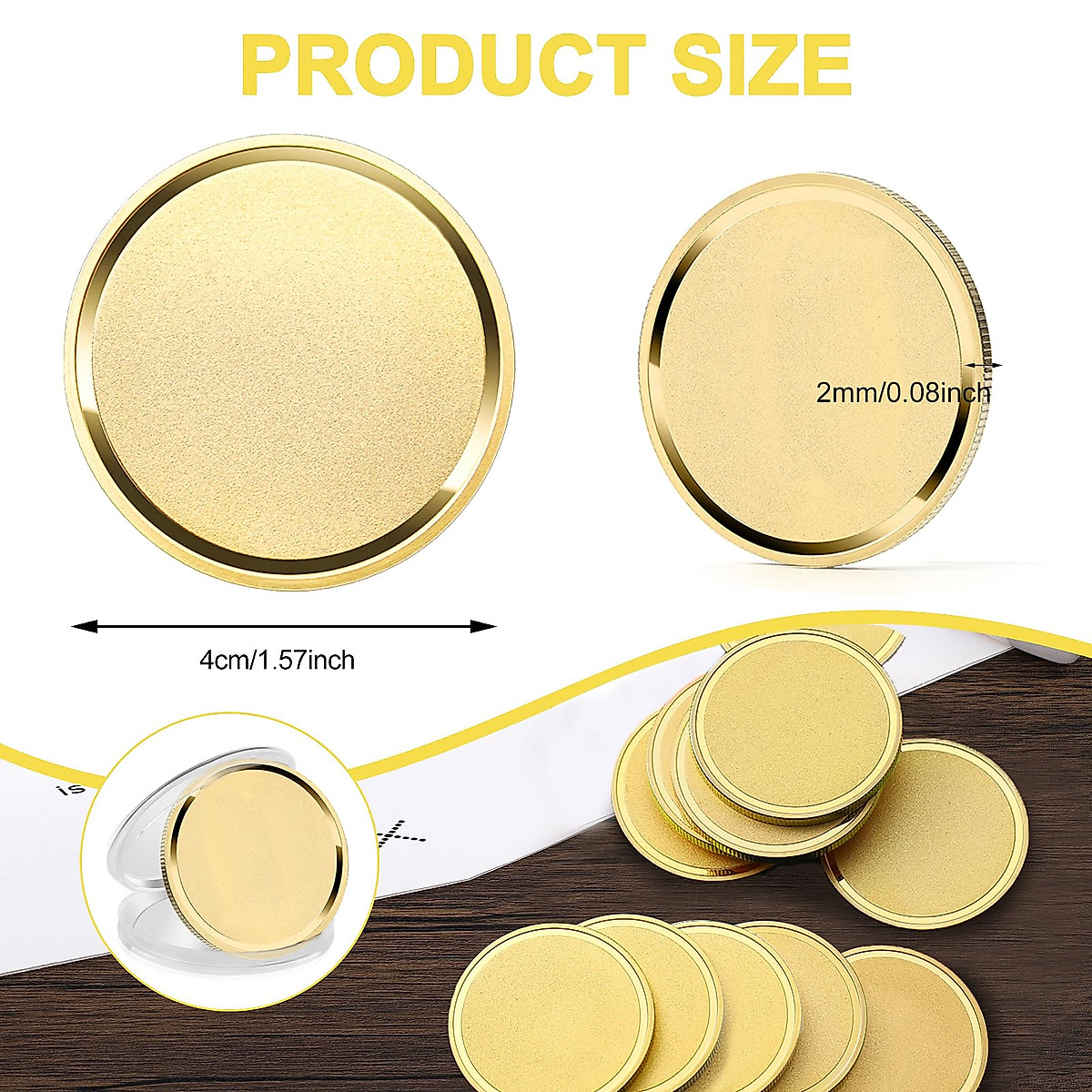 10Pcs Brass Laser Engraving Blanks Challenge Coin Blanks 40mm Diameter with Acrylic Protection Box for Personalized DIY Gift for Birthday Holidays Travel Commemorative Collection
