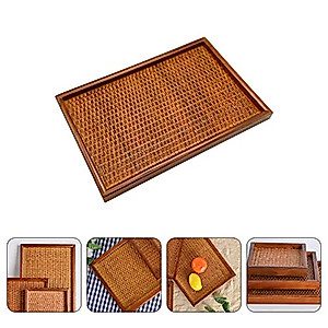 Cabilock Rustic Wooden Serving Trays Rattan Handwoven Rectangular Utensils Food Tea SPA Salon Tray Sundries Storage Organizer Farmhouse Decoration for Home Restaurant Brown 30x20cm