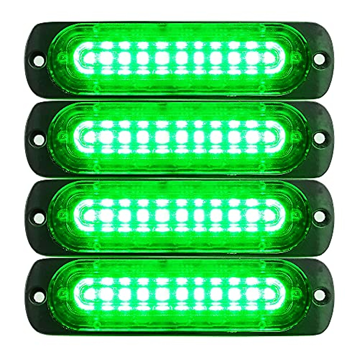 Primelux Strobe Lights for Trucks Green 4.4-Inch Emergency Lights for Vehicles and Cars 10 LED Ultra Slim Strobe LED Lighthead External Emergency Grille Surface Mounting Lights (4-Pack)