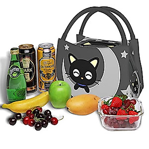 FACITE Small Lunch Bag, Insulated Cute Lunch Bags for Women Kids Gifts,Toddler Girls Lunch Box for School Work, Black Thermal Reusable Durable Portable Soft Cooler Tote Bag, Cat