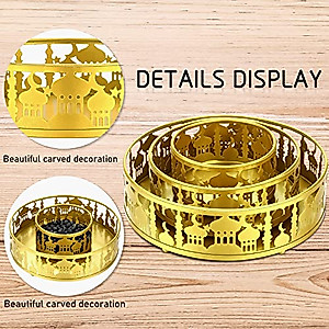 Ramadan Home Decoration 3 Pieces Ramadan Decor Ramadan Trays Moon Ramadan Tray Set Eid Mubarak Plates Food Storage Containers for Eid and Eid Al-adha Ramadan Activity Party Favor, Gold