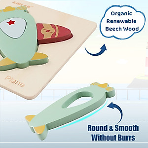 Wooden Toddlers Puzzles Transportation Shape Puzzle Toys for Travel Airplane Portable Montessori Toys for Boys Girls 3-4 Year Old Baby Gifts Pack of 4 with Drawstring Bag