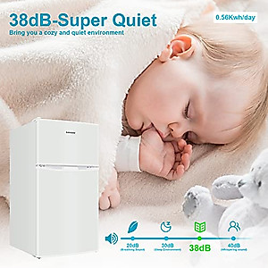 BANGSON Mini Fridge with Freezer, 2 Door Small Refrigerator with Freezer, Mini Freezer Fridge Combo, 3.2 CU.FT, For Home, Office, Dorm, Garage or RV, (White)