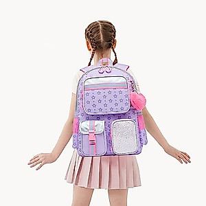 Meetbelify Backpack for Girls School Bag Aesthetic Backpack for Elementary Student Teen Girls Cute Bookbag Kids Kawaii Backpack for Girls 8-10