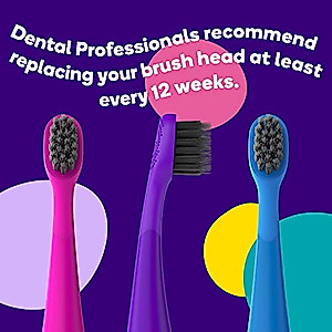 BURSTkids Electric Toothbrush Replacement Heads - Charcoal-Infused, Soft Bristles for Deep Clean, Stain Removal, Healthy Smile and Fresh Breath, 3PK, Pink