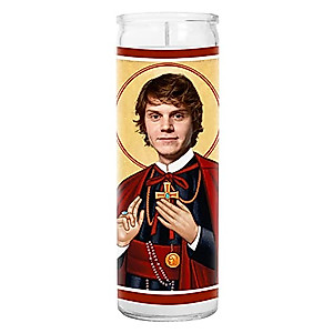 Evan Peters Celebrity Prayer Candle - Funny Saint Candle - 8 inch Glass Prayer Pop Culture Votive - 100% Handmade in USA - Funny Celeb Novelty Actor TV Show Movie Gift