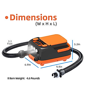 Tuomico Rechargeable Paddle Board Pump 16PSI Sup Air Pump with Battery,Electric Portable ISUP Pump for Inflatable Boat,Kayak,Tent with Inflation and Deflation Function