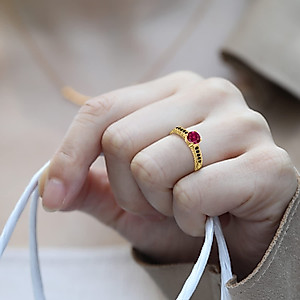 Gem Stone King Build your Own Personalized 6mm and 1.5mm Round Birthstones 18K Yellow Gold Plated Silver Ring (Size 8)