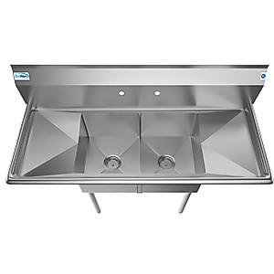 KoolMore - SB141611-12B3 2 Compartment Stainless Steel NSF Commercial Kitchen Prep & Utility Sink with 2 Drainboards - Bowl Size 14" x 16" x 11", Silver