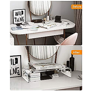 Clear Monitor Riser, Acrylic Computer Stand 20 inch - Sturdy 50LB Max - Promote Pain Relief Posture & Free Up Cluttered Space with TV, Laptop & PC Computer & Desk Storage Organizer Stand Riser