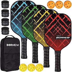 Pickleball Paddles Set,of 4, 7.5oz Fiberglass Honeycomb Core Pickleball Racket with Outdoor/Indoor Ball, Portable Shoulder Bag, Paddle Grip and Tape, Pickleball Gifts for Family, Kids and Beginner
