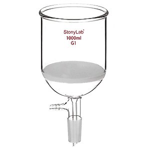 StonyLab Borosilicate Glass Buchner Filtering Funnel with Coarse Frit(G1), 113mm Inner-Diameter, 110mm Depth, with 24/40 Standard Taper Inner Joint and Vacuum Serrated Tubulation (1000ml)