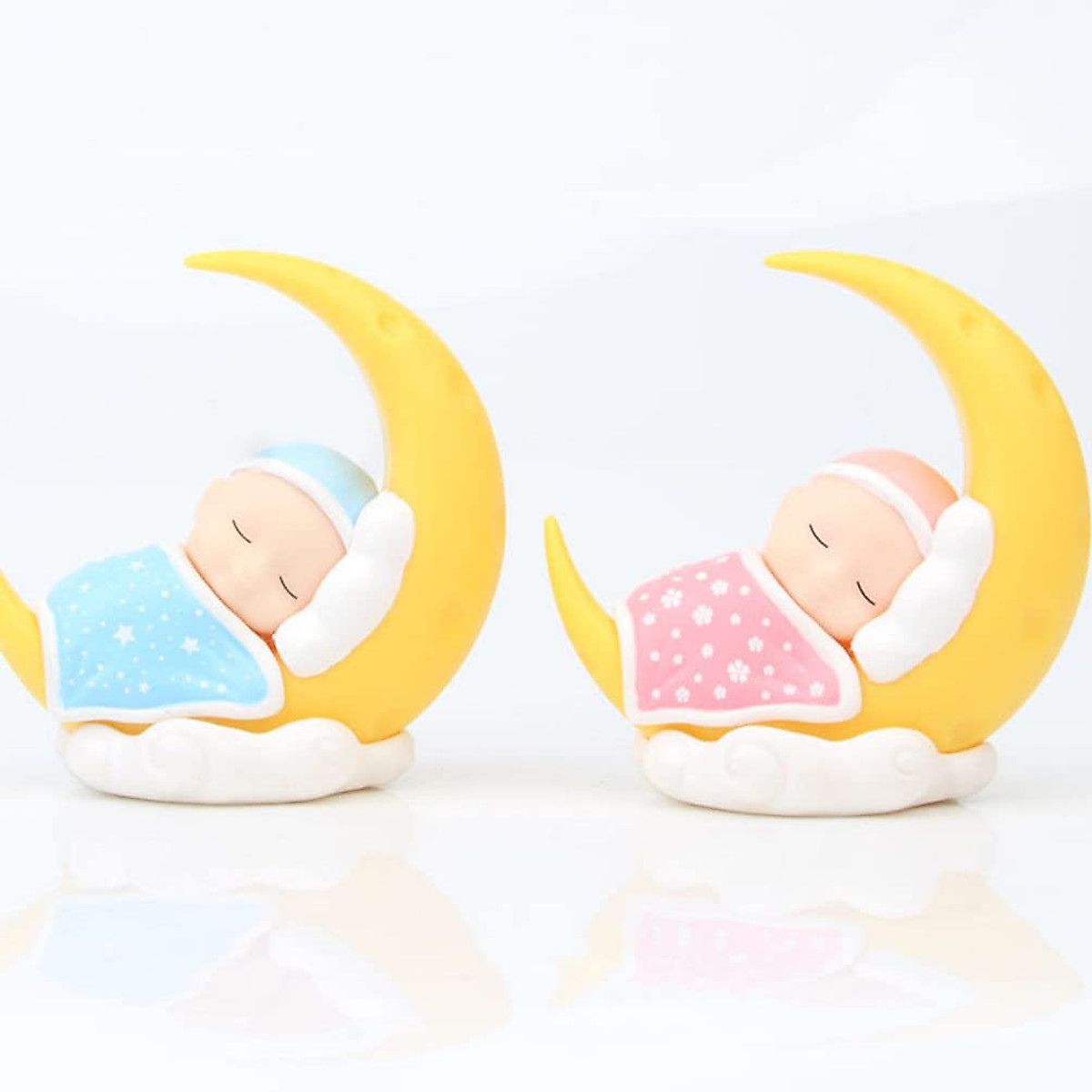 Sleeping Baby Cake Topper Moon Baby Figurine Cake Topper Car Dashboard Ornaments DIY Crafts Mini Baby Figurine Baby Shower Birthday Party Decoration for Nursery Room Ca, Blue