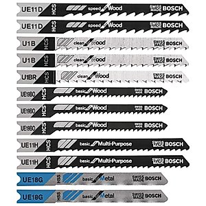 BOSCH U12BC 12-Piece U-Shank Jigsaw Blade Assorted Set Ideal for Thin-Metal Cutting and Wood Applications