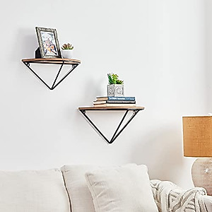 glitzhome 2 Set Half Round Floating Shelves, Wall Mounted Rustic Wood Wall Storage Shelves Organizer Decor for Indoor