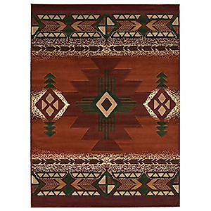 Allstar 5X7 Rust and Burgundy Navajo Rectangular Accent Rug with Ivory and Green Southwestren Medallion Design (5' 2" X 7' 1")
