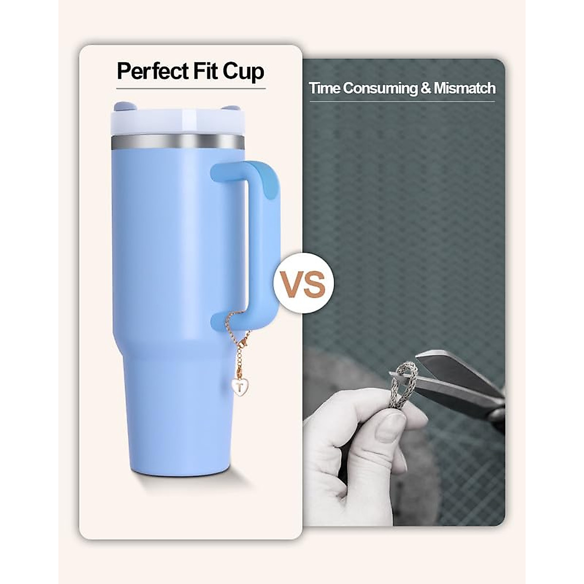 OriJoy Letter Charm Accessories for Stanley Cup, Name ID Letter Handle Charm For Stanley/Simple Modern Tumbler, Heart Shape Initial Identification Charms（T）