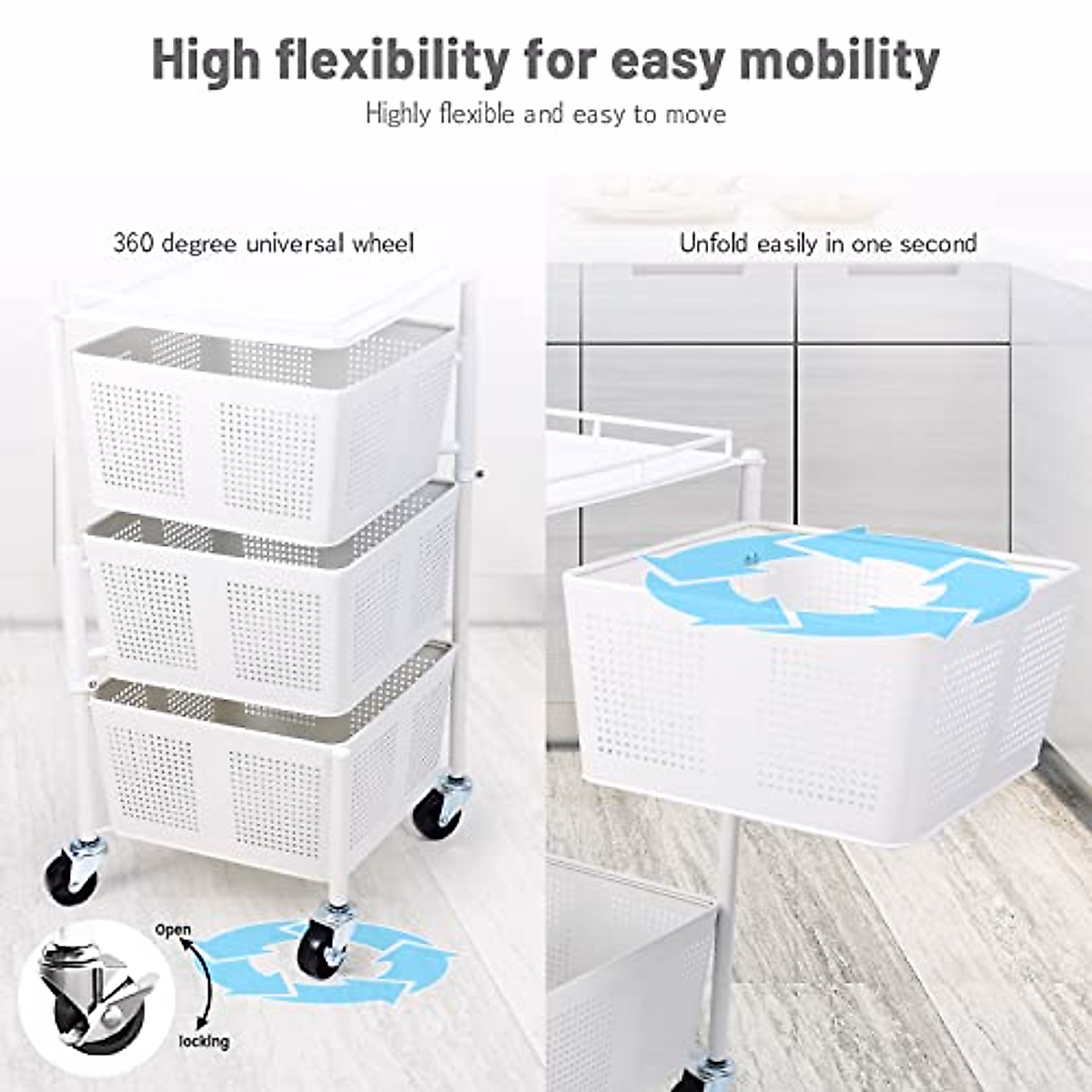 WINTECY 4 Tiers Rotating Kitchen Storage Shelf, Multi-Layer Floor Standing Shelf Fruit Vegetable Storage Basket Household Storage Rack for Kitchen, Living Room