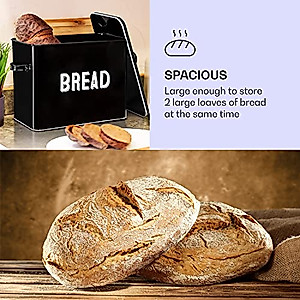 Granrosi Large Bread Box for Kitchen Countertop, Bread Storage Container, Breadbox, Bread Container, Bread Holder, Bread Keeper, Bread Boxes - Farmhouse Bread Box with Metal Lid - Black