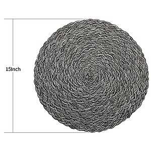 Topotdor Round Placemats Heat-Resistant Stain Resistant Anti-Skid Washable Polyproplene Table Mats Placemats (Set of 6, Braided-Gray)