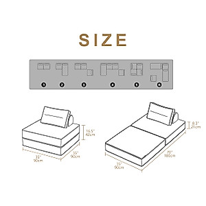 N&V Free Combination Convertible Folding Sofa Bed, Armless Foam Floor Sofa, Sleeper Floor Couch for Living Room and Bedroom Sleeper Chair with Pillow(Brown, 35 * 35 inch)