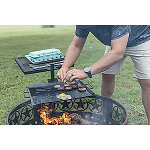 GameMaker - Open Fire Cooking Gravity Combo Grill & Skillet, Ultimate Camping Cooking Tool Black, Grill dimensions: 18.5” x 16.375”