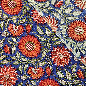 traditional Jaipur Printed Soft Cotton Fabric Hand Printed Indian Fabric, Cotton Fabric by The Yard Fabric, Jaipuri Cotton Kurti Print Fabric for Summer Dress (5 Yards)