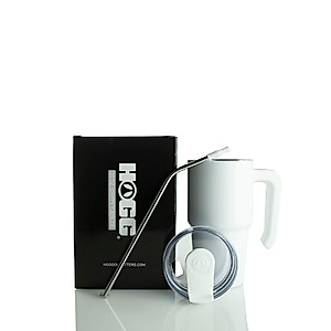 Hogg 20oz Sublimatable Grippy Tumbler with Removable Handle, Lid, and Stainless Steel Straw, DIY, Customizable, Double Wall Insulated Tumblers (White)