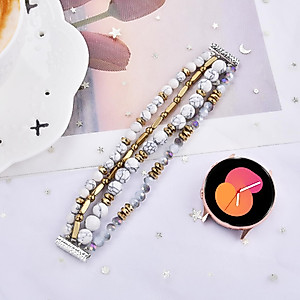 VISOOM Beaded Boho Bracelet Compatible for Samsung Galaxy Watch 7/6/5/4 40/44mm Bands/Active 2 Watch 4 Classic 42mm Band Women, 20mm Handmade Cute Elastic Crystal Beads Bracelet for Galaxy Watch 5 pro