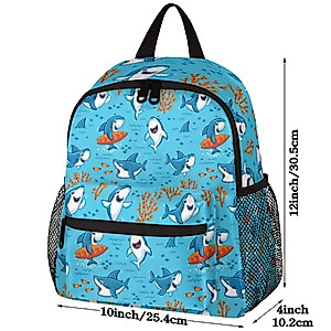 cfpolar Shark Kids Backpack for Boys, Ocean Sea Coral 12 Inches Blue Toddler Backpacks, Preschool Children Backpack Nursery Kindergarten Bookbag with Chest Strap