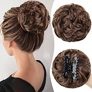 DeeThens Claw Clip in Messy Bun Hairpiece Curly Clip in Claw Bun Hair Pieces Combs add Ponytail Hair Pieces Synthetic Hair Extensions for Women (Medium Dark Brown)